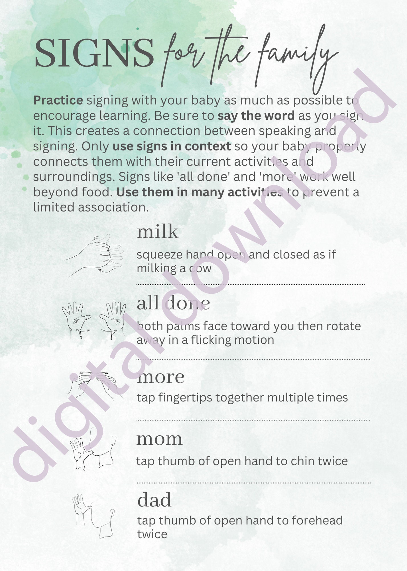 Digital Download: First Baby Sign Language Signs 5x7” Printable Milk ...