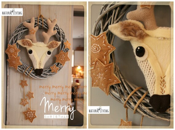 Items similar to DEER AND GINGERBREAD white knitted deer and ...