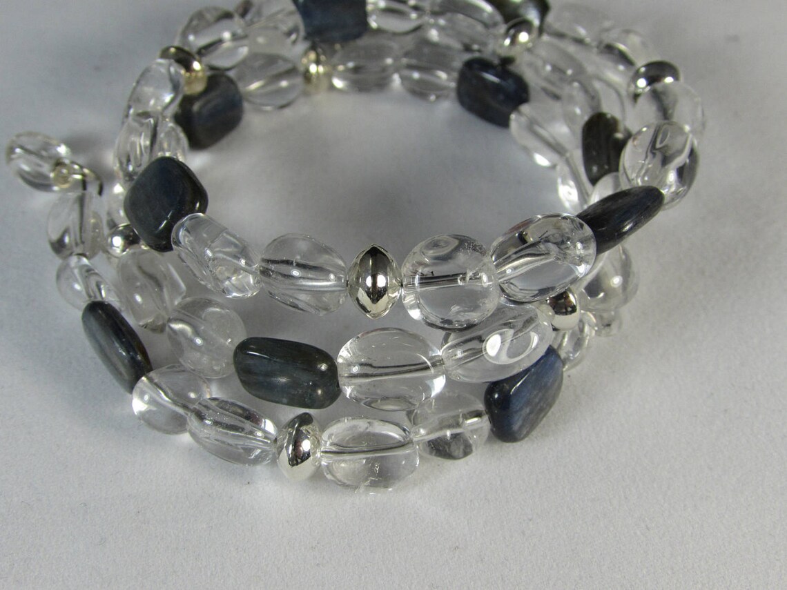 Genuine Kyanite and Crystal Memory Wire Bracelet/ Memory Wire - Etsy