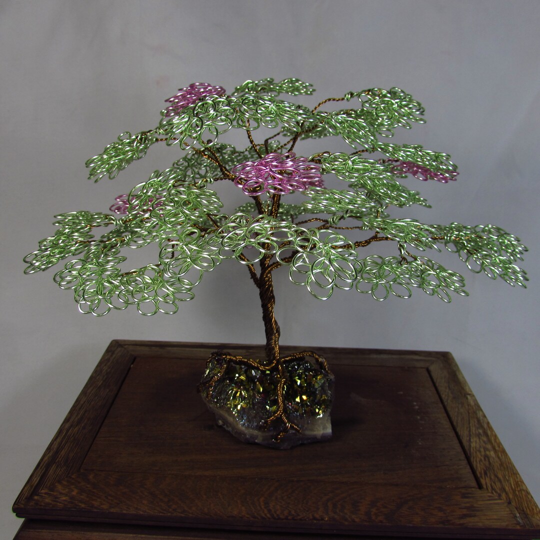 Handmade Gemstone Bonsai Tree: Rainbow Amethyst Geode Base - Etsy