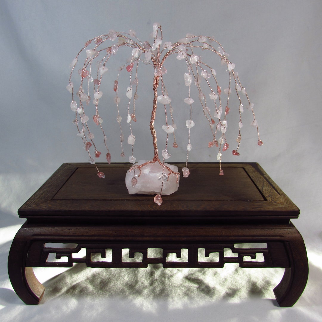 Rose Quartz Weeping Willow Gem Tree: Rose Gold Wire, Pink Calcite Base ...