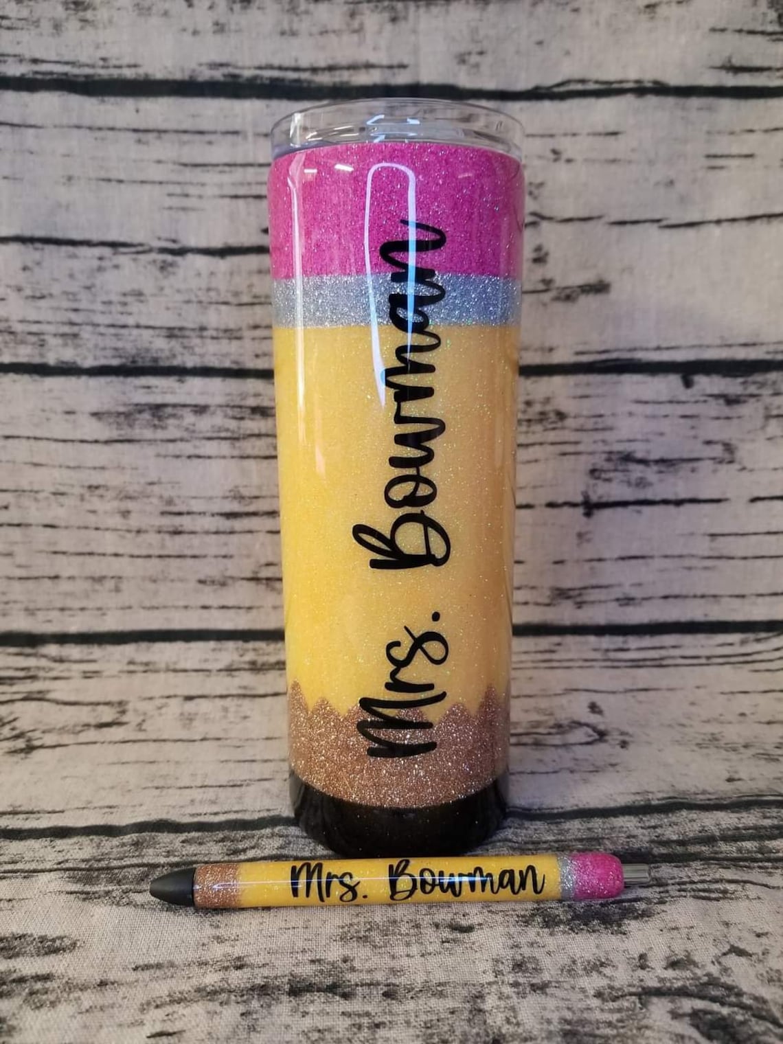 Teacher Pencil Tumbler With Matching Pencil Pen, Glitter Epoxied ...