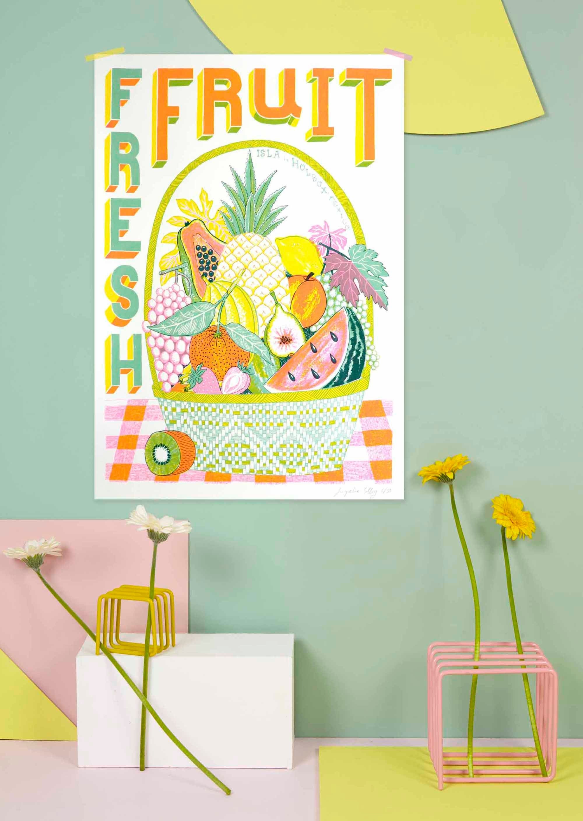 A2 Fresh Fruit Silk Screen Print Fruit Basket Wall Art - Etsy UK