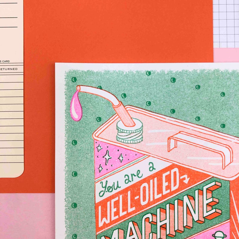 A5 Grease Your Gears Risograph Print, Oil Can Wall Art - Etsy UK