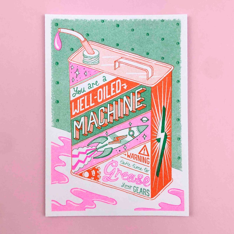 A5 Grease Your Gears Risograph Print Oil Can Wall Art - Etsy UK
