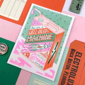 A5 Grease Your Gears Risograph Print, Oil Can Wall Art - Etsy