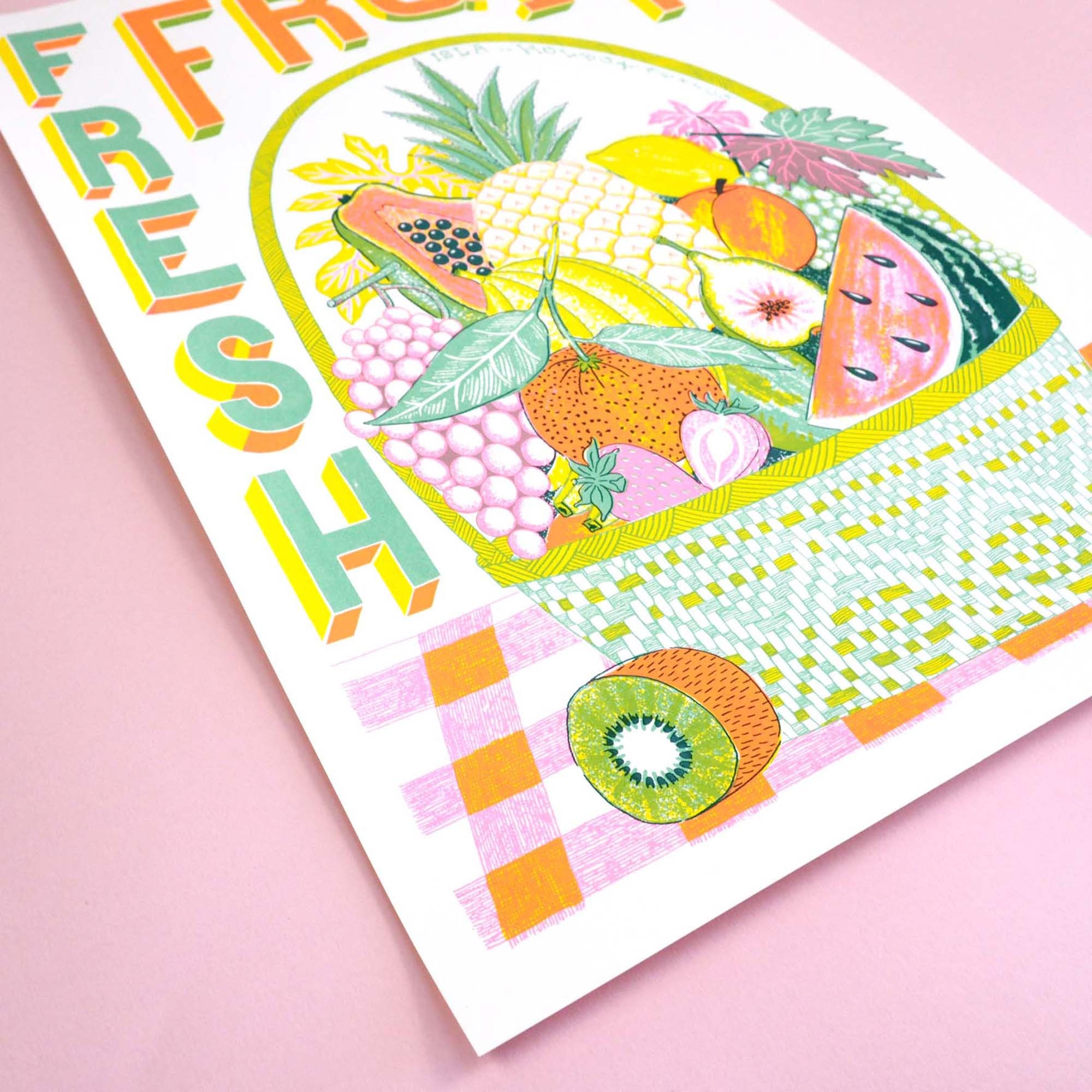 A2 Fresh Fruit Silk Screen Print Fruit Basket Wall Art | Etsy