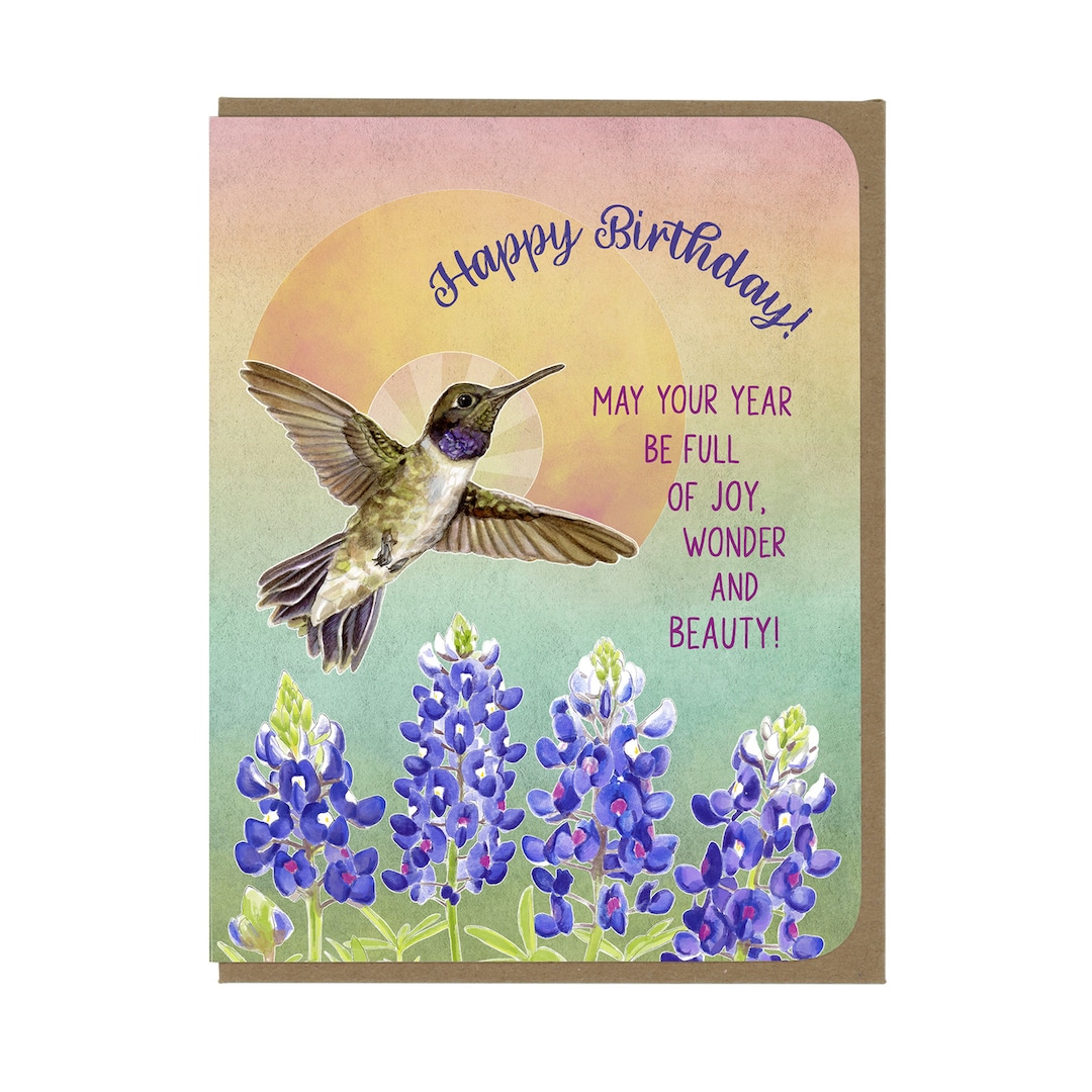 BIRTHDAY - Hummingbird and Bluebonnet Flowers - Greeting Card - Etsy