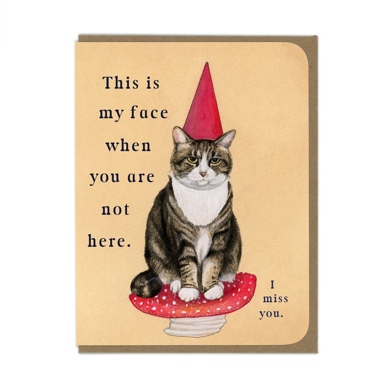 MISSING YOU Cat Garden Gnome Card - Etsy
