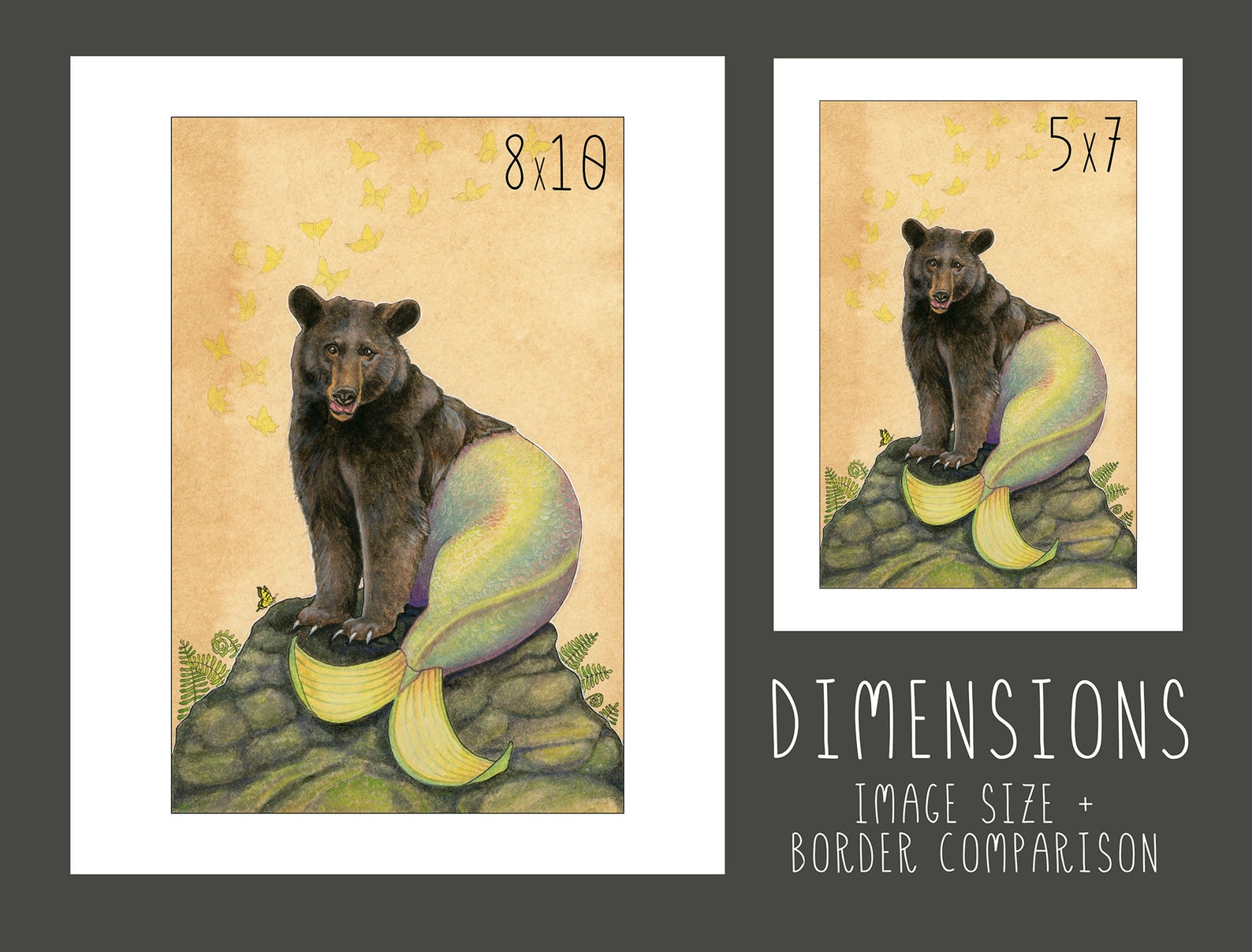 Bear Mermaid Bearmaid Mer-bear 5x7 Watercolor - Etsy