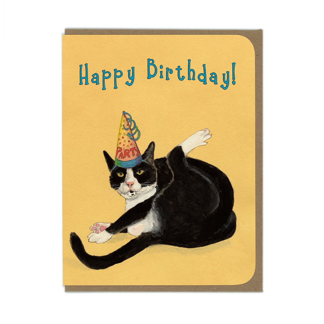 BIRTHDAY Party Hat Cat - Birthday Card - Etsy