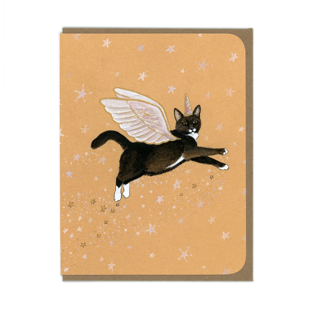 Magical Flying Cat - Blank Greeting Card - Etsy
