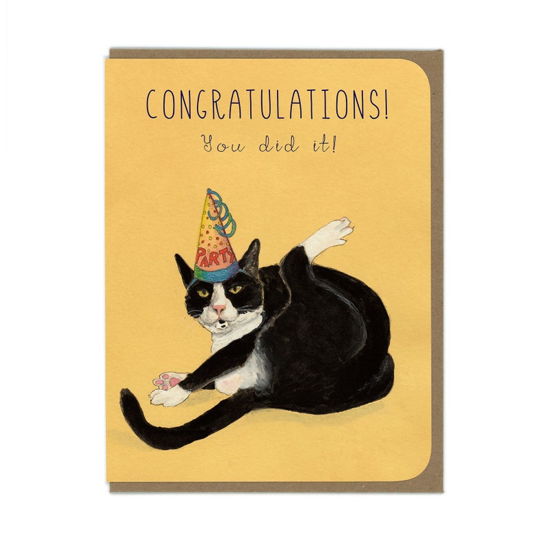 Congratulations Party Cat Greeting Card | Etsy