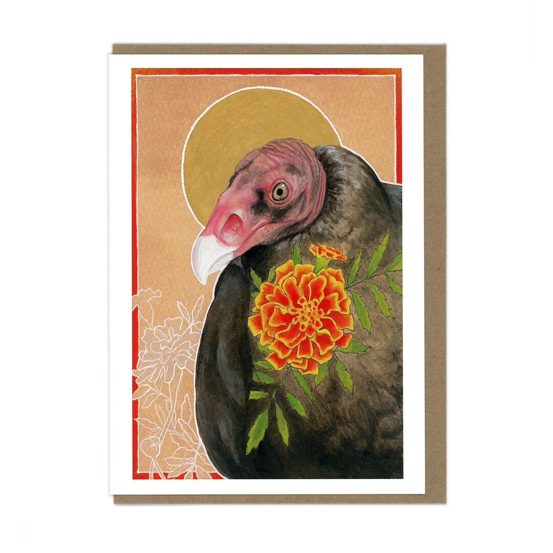 Greeting Card - Turkey Vulture and Flower - Blank Card - Etsy