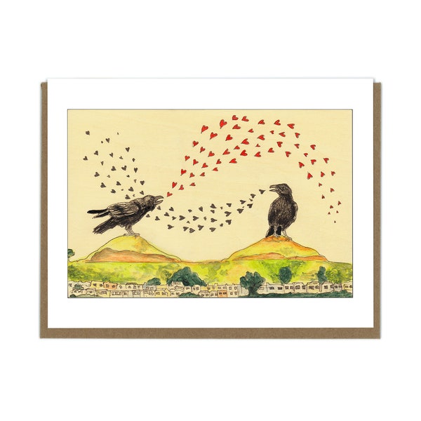 Crow With Heart Card - Etsy