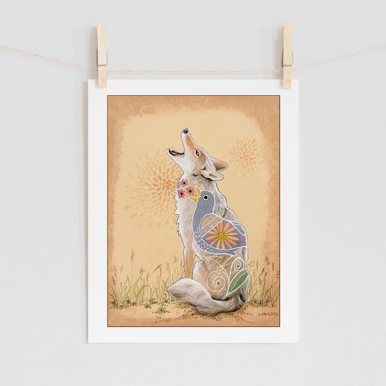 Coyote Howl Painting Fine Art Print | Etsy