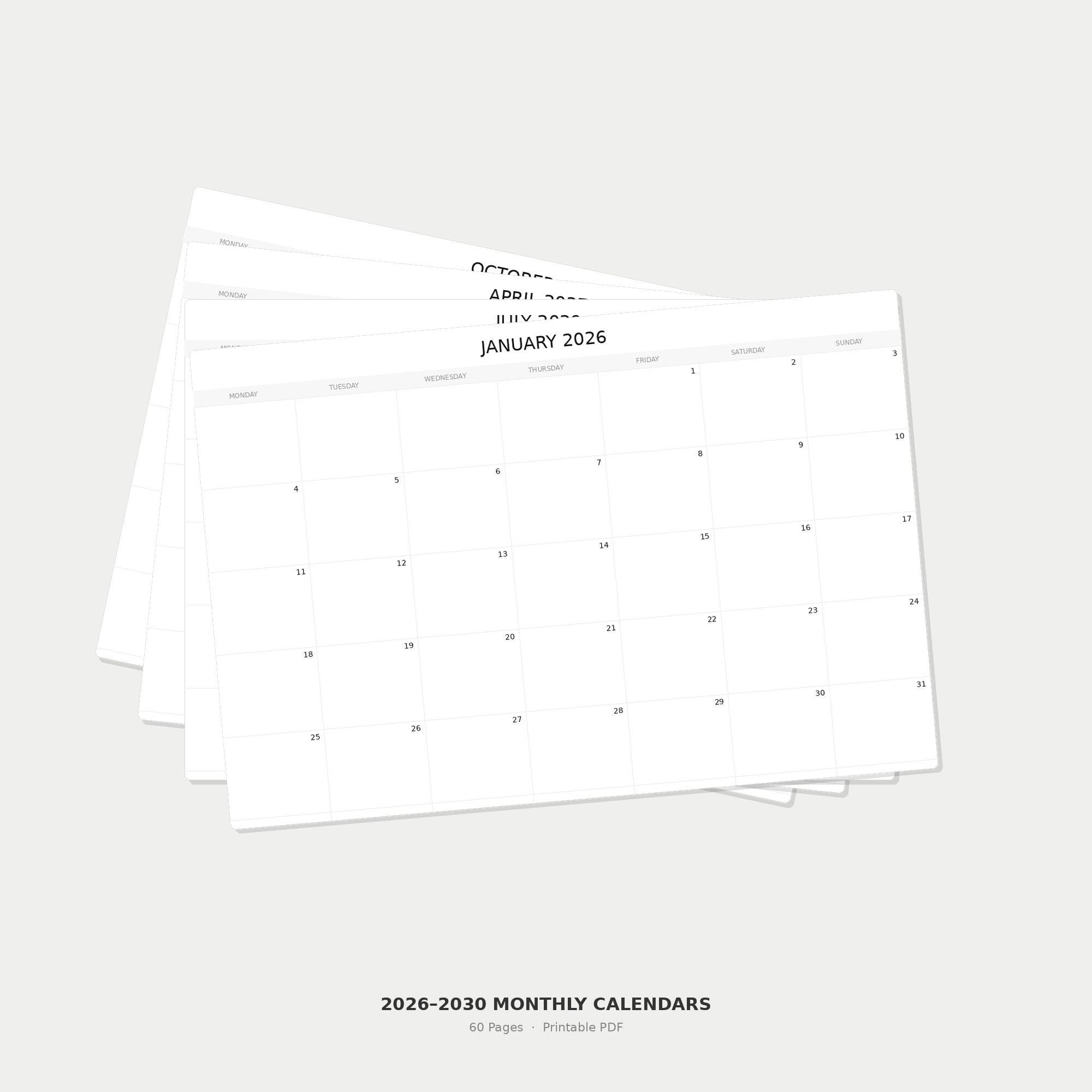 2026-2030 Monthly Calendar Printable PDF | 5 Year Planner | Letter A4 ...