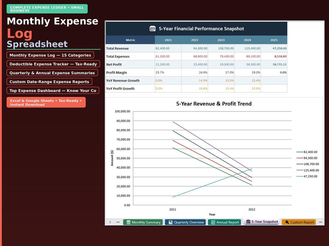 Monthly Business Expense Log Spreadsheet | Small Business Accounting ...