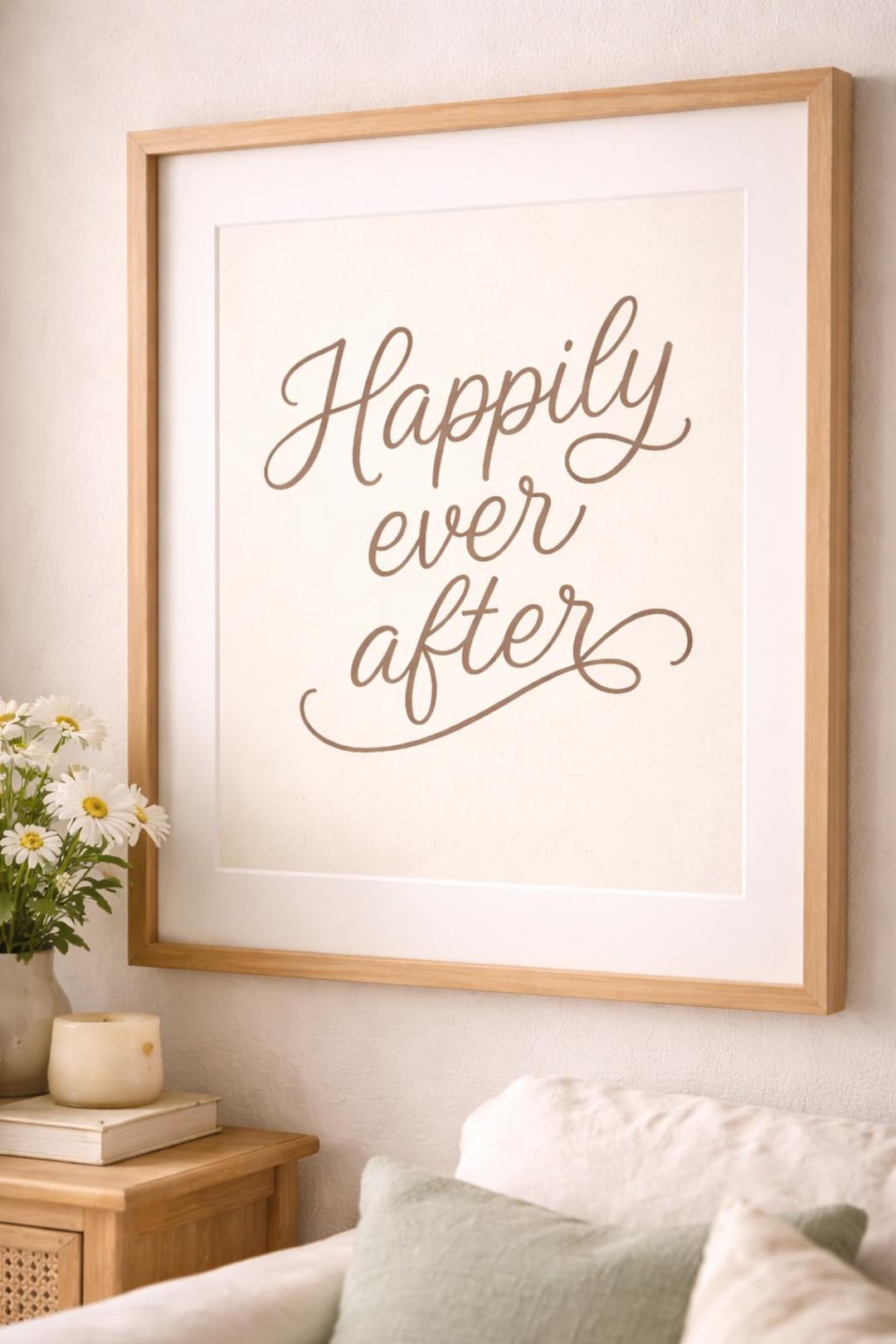 Happily Ever After Printable Wall Art • Neutral Script Quote Print ...