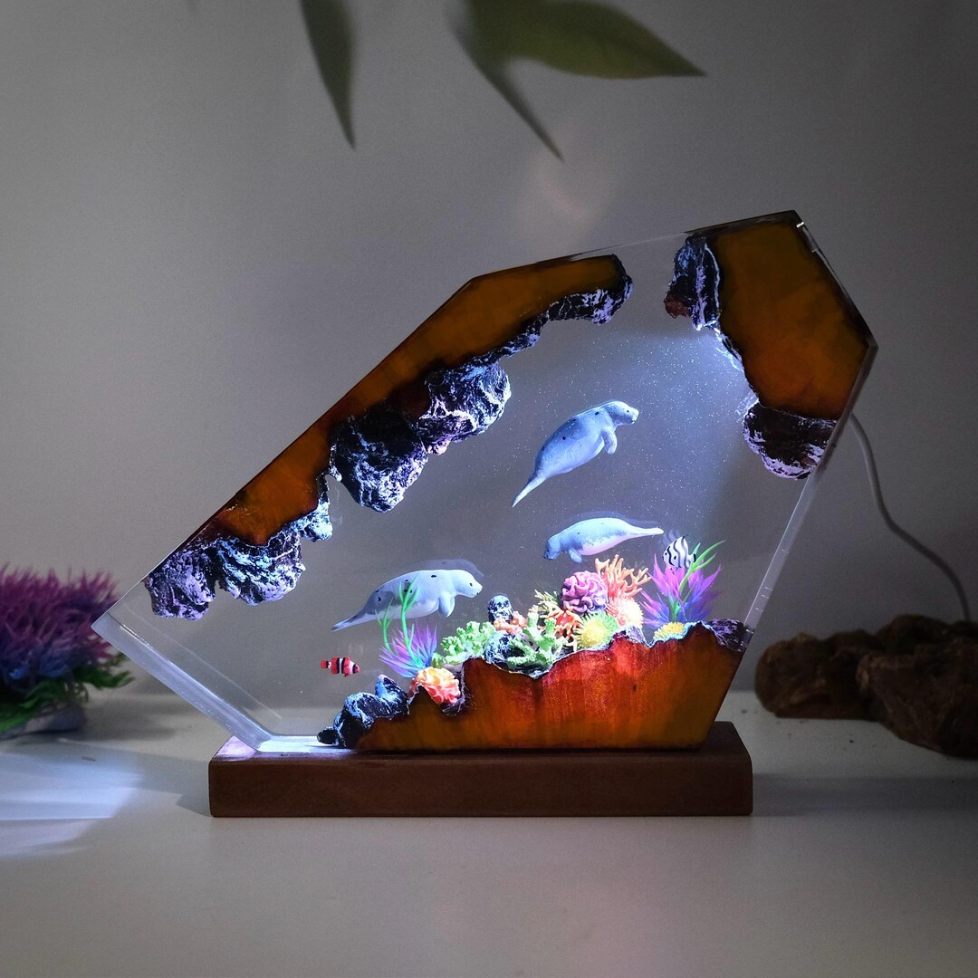 Manatee Family Resin Night Light,custom Epoxy Resin Lamp,sea Creatures ...