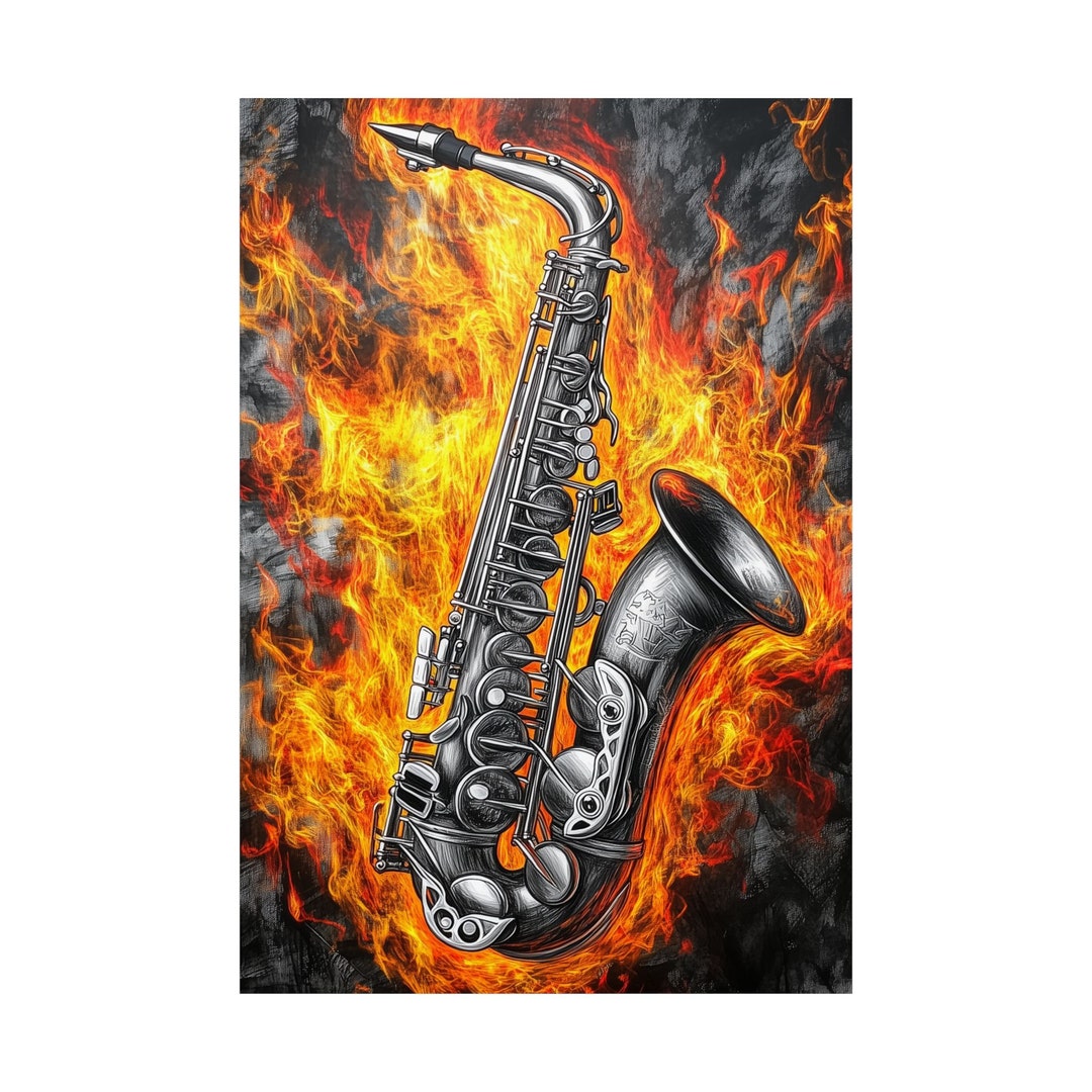 Bold Alto Saxophone on Fire Matte Wall Poster | Music Wall Art - Etsy