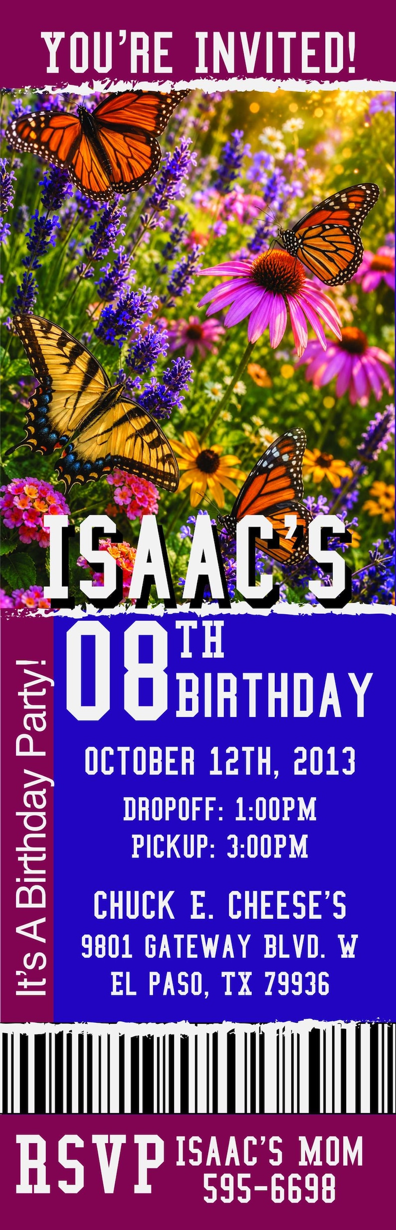 Butterfly Birthday Invitation Girl | Garden Party Custom Kids Invite ...