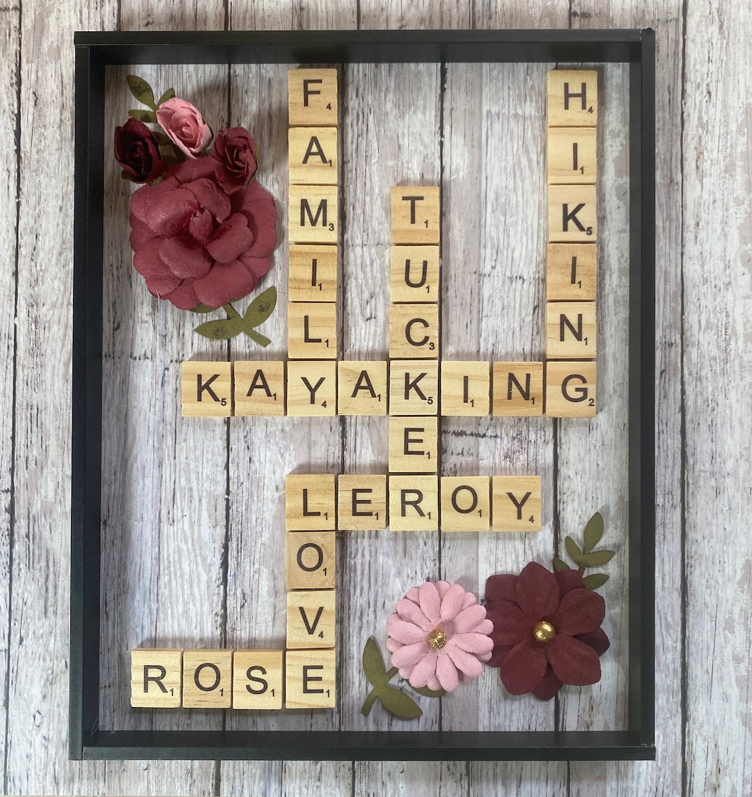 Personalized Scrabble Name Shadow Box, Rustic Farmhouse Family Name ...