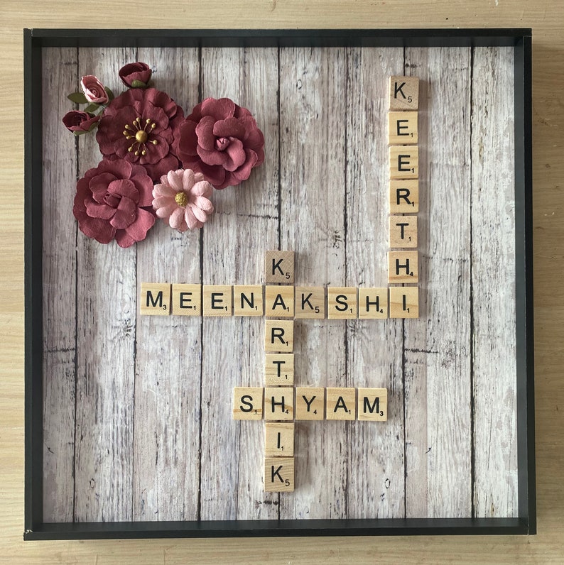 Personalized Scrabble Name Shadow Box, Rustic Farmhouse Family Name ...