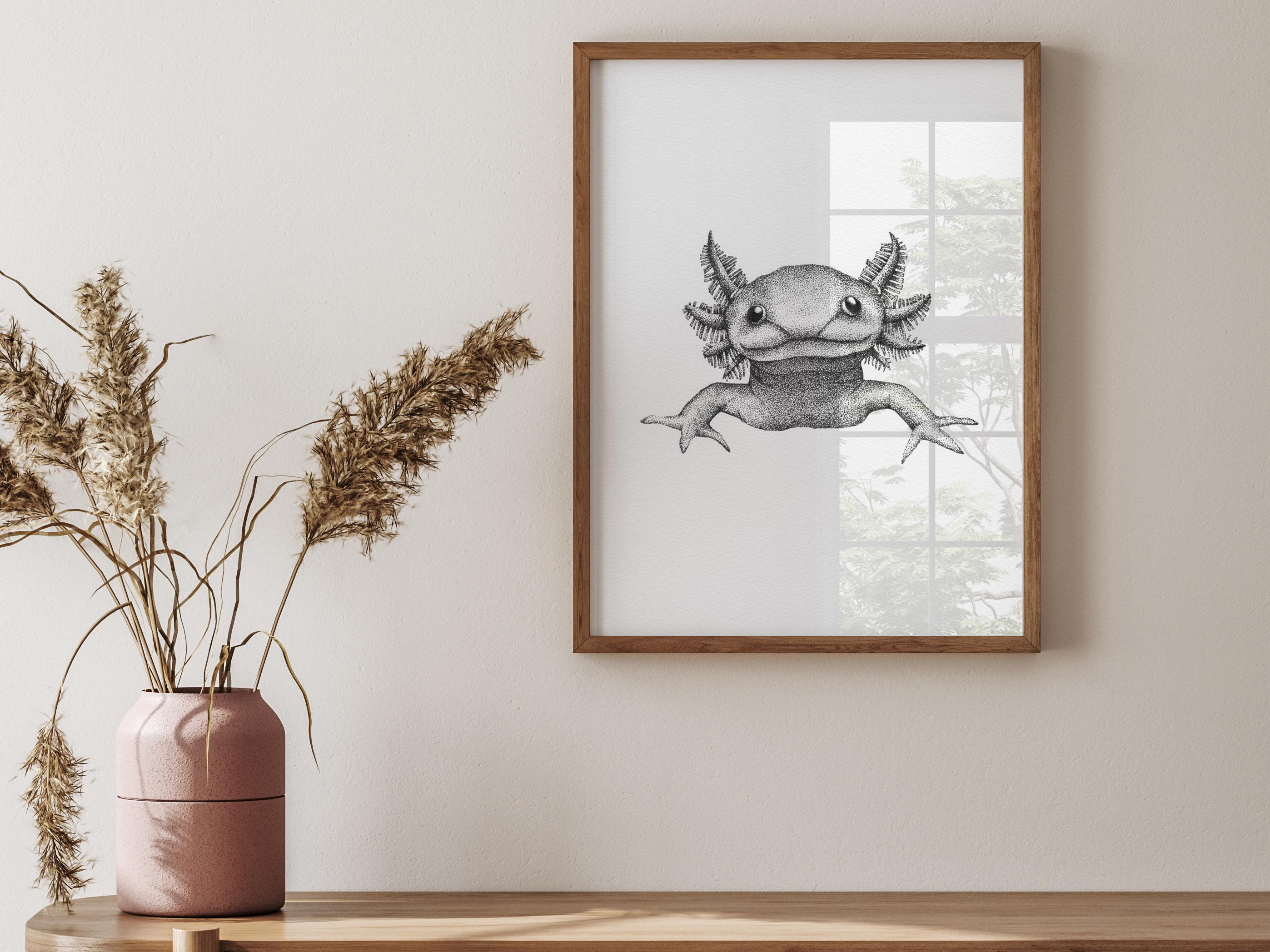 Axolotl Art Print, Axolotl Illustration, Axolotl Drawing, Wall Art ...