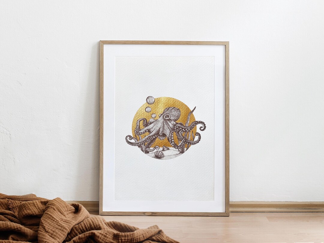 Octopus Art Print, Octopus Drawing, Wall Art, Sealife Decor, Sea Garden, Animal Sketch, Wildlife ...