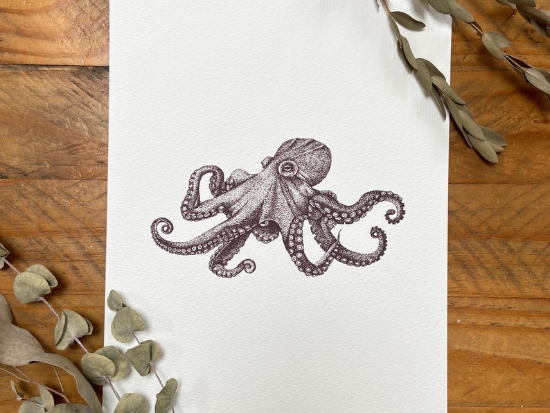 Octopus Art Print, Octopus Illustration, Octopus Drawing, Wall Art ...