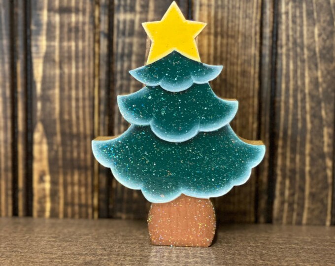 Mini Christmas Tree Tiered Tray Decor Tole Painted Wood - Etsy