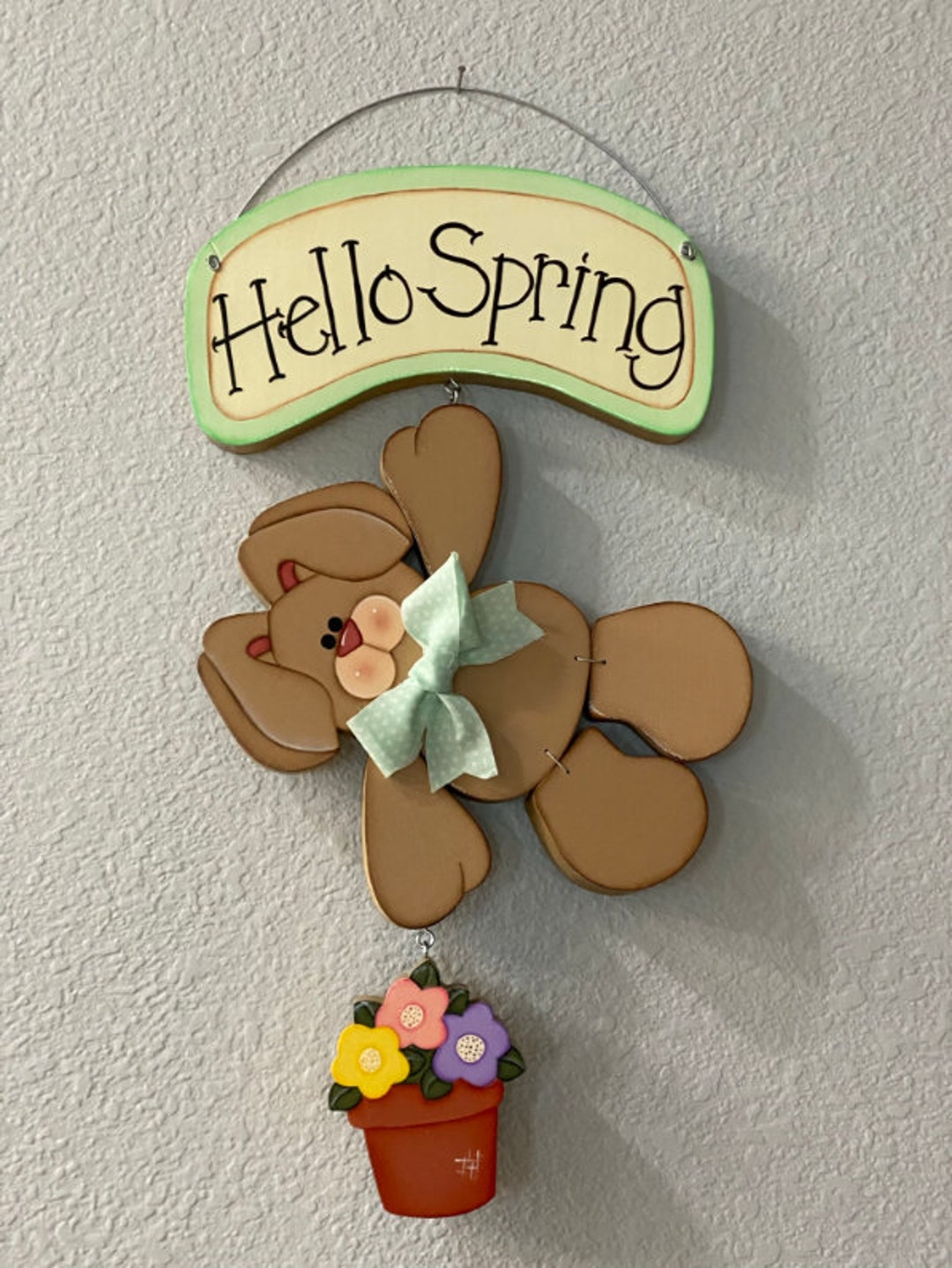 Hello Spring Hand Painted Bunny Hanging - Easter - Tole Painting - Etsy