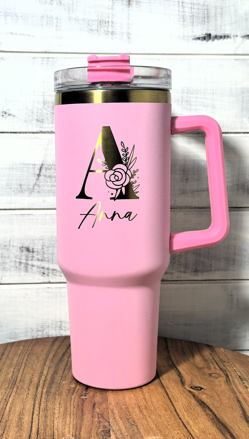 Custom Initial Tumbler 40oz Tumbler With Handle & Straw Personalized ...