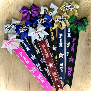 Pin Me Cheer Competition Tag Ribbons, Customizable Glitter Colors + Add ...