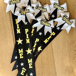 Pin Me Cheer Competition Tag Ribbons, Customizable Glitter Colors + Add ...