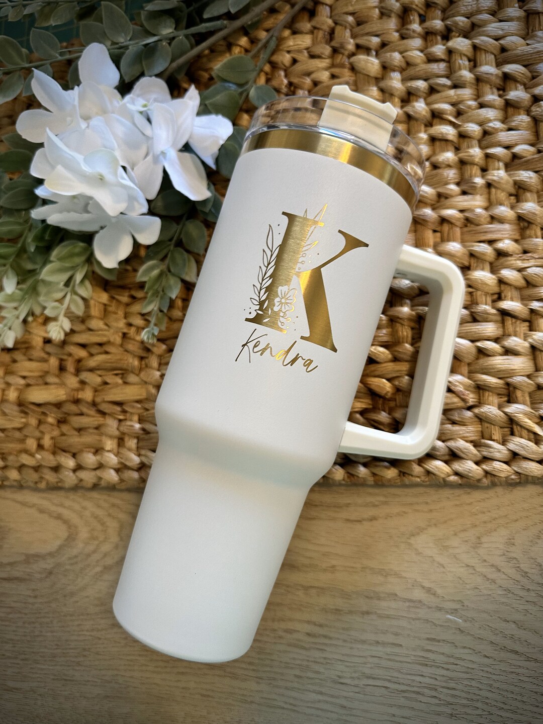 Custom Initial Tumbler 40oz Tumbler With Handle & Straw Personalized ...