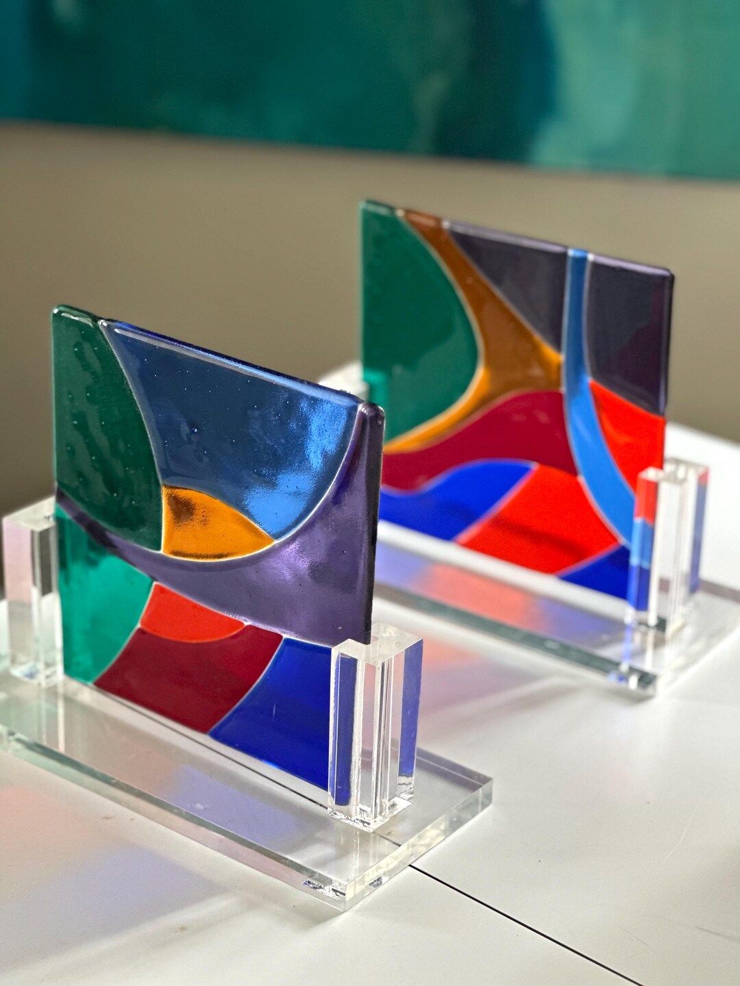 Fused Glass Sculptures in a Lucite Frame by Xochi - Etsy