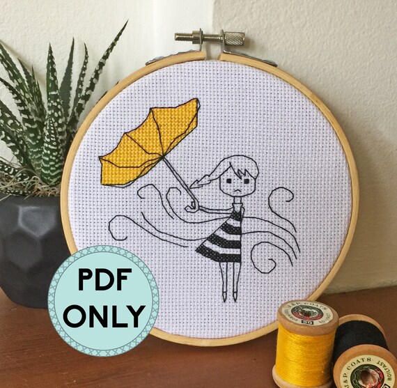 Girl With an Umbrella Cross Stitch PDF Pattern | Etsy