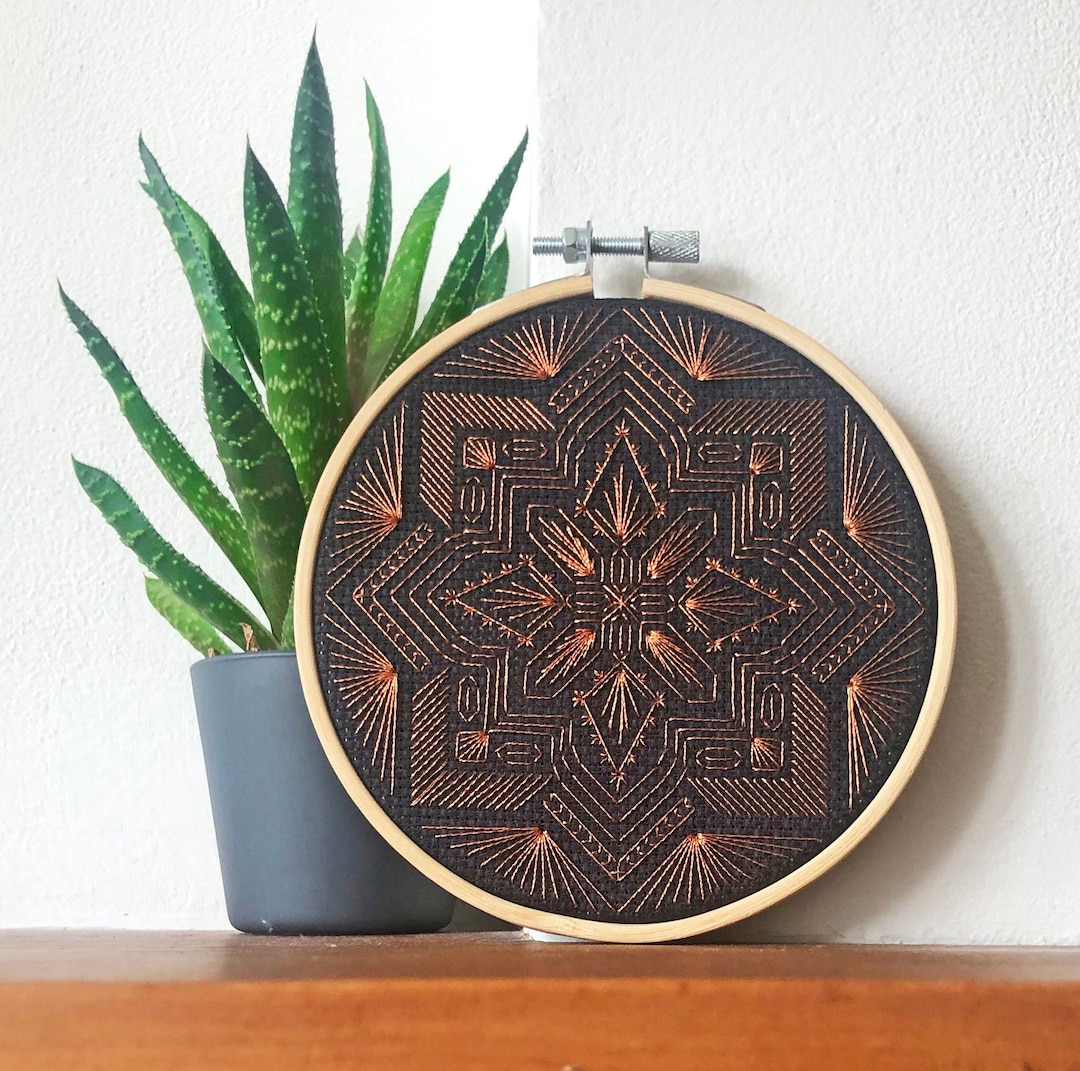 Copper Mandala Cross Stitch Kit -modern Counted Cross Stitch -black ...