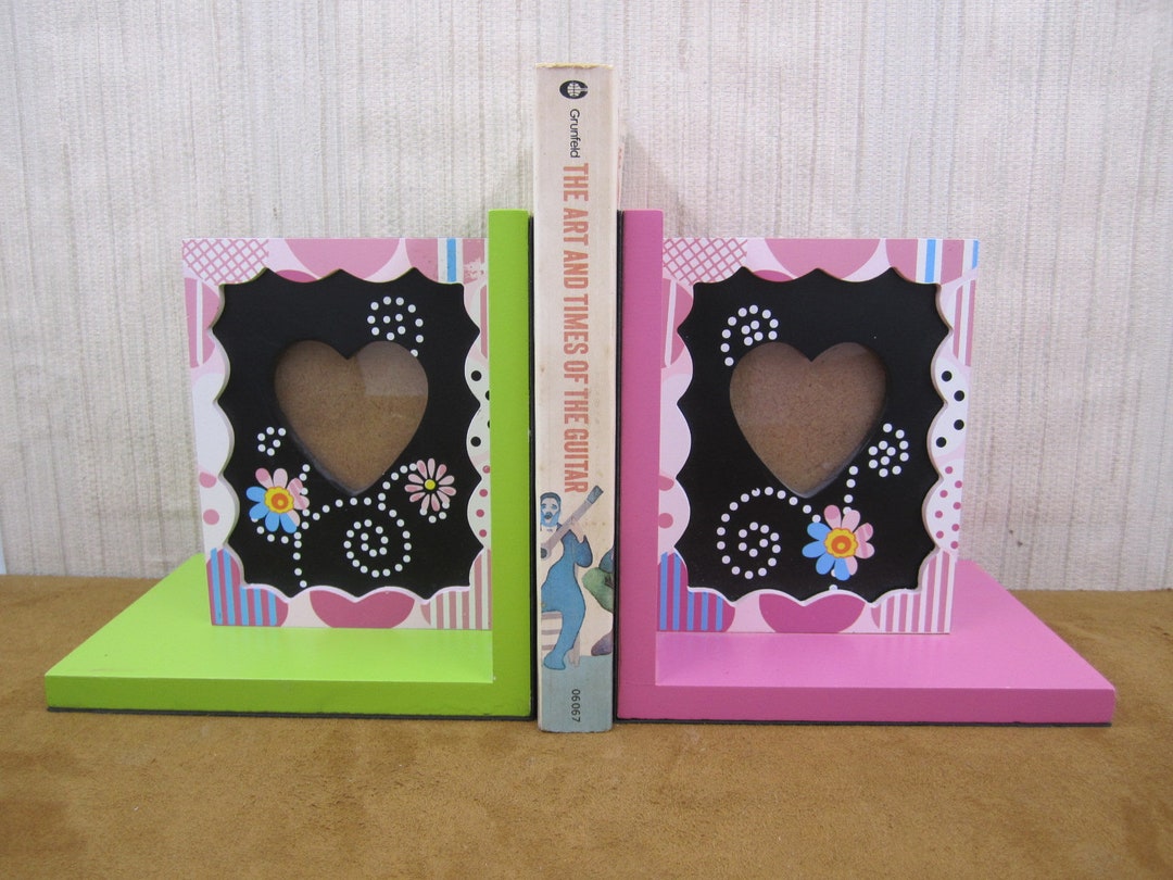 Beautiful & Colourful Wood Bookends With Heart Shape Photo Frames - Etsy