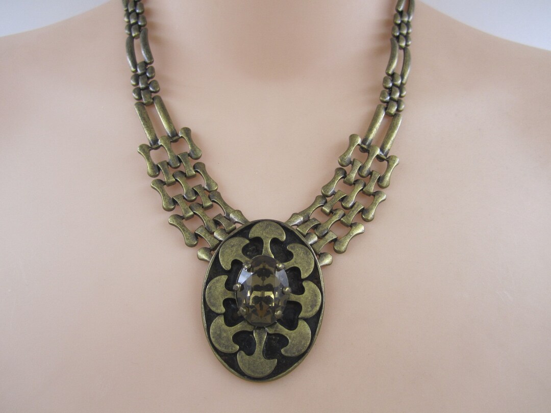 Exquisitely Designed Brassy Bronze Metal Necklace With Smoky Topaz ...