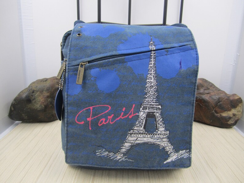 Robin Ruth vintage teal canvas Paris theme messenger bag | Etsy
