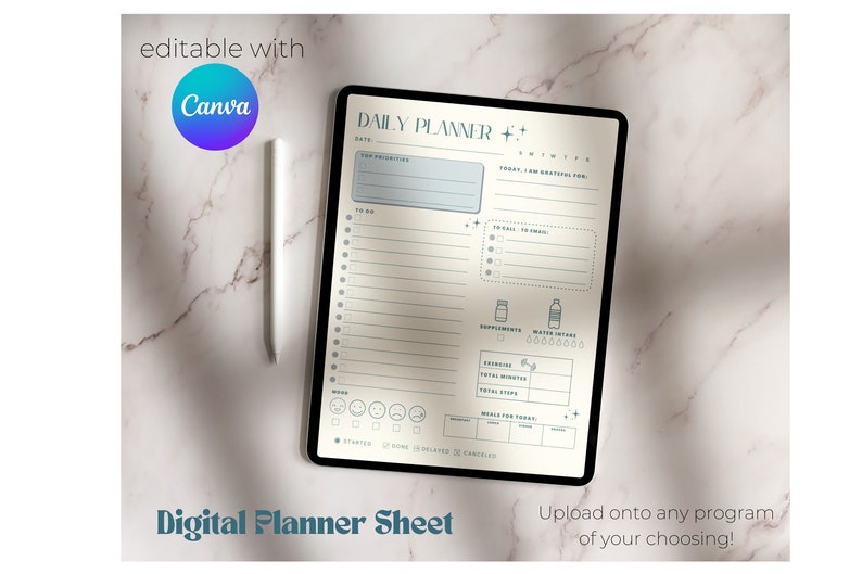 One Page Daily Planner Sheet for Goodnotes Printable Daily - Etsy