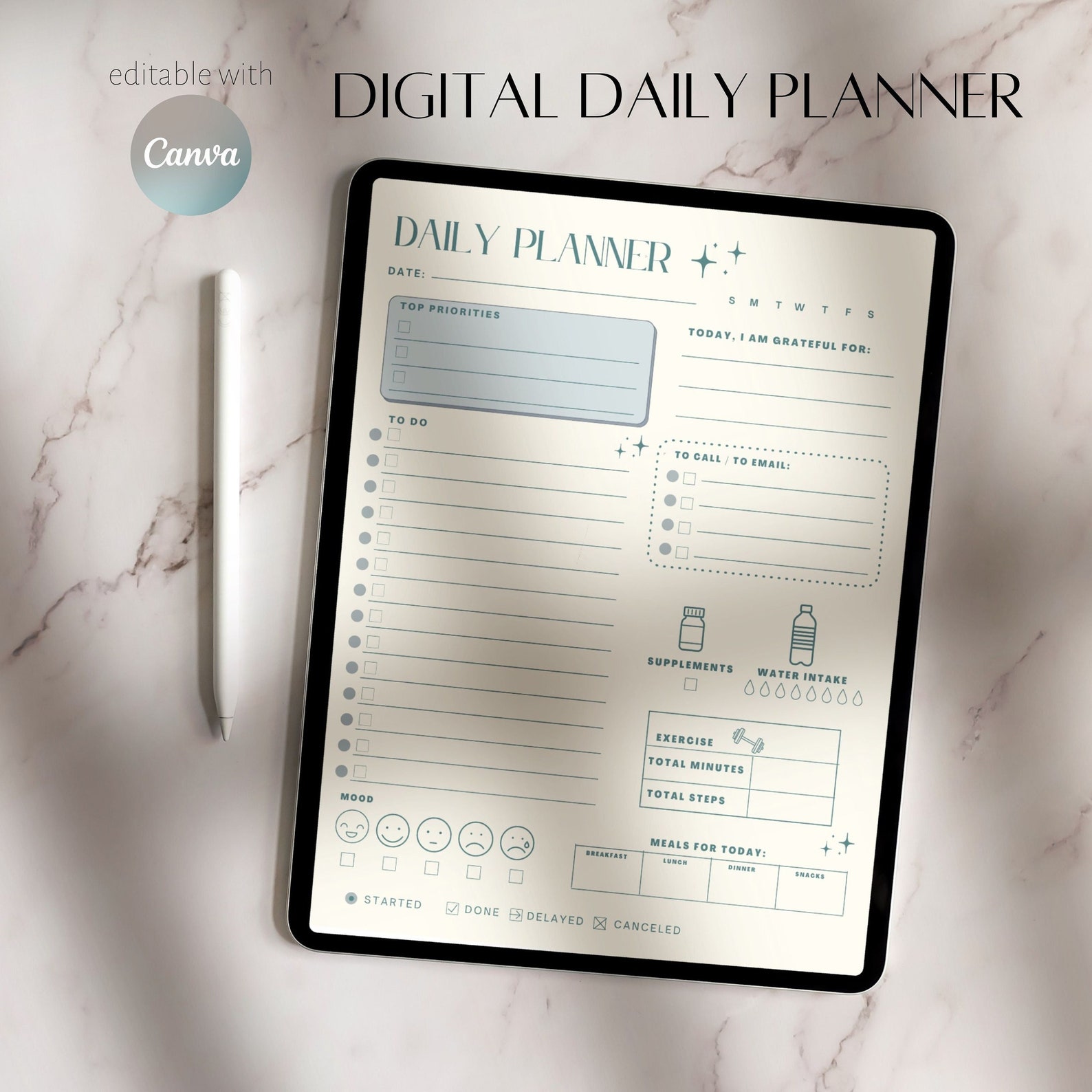 One Page Daily Planner Sheet for Goodnotes Printable Daily - Etsy