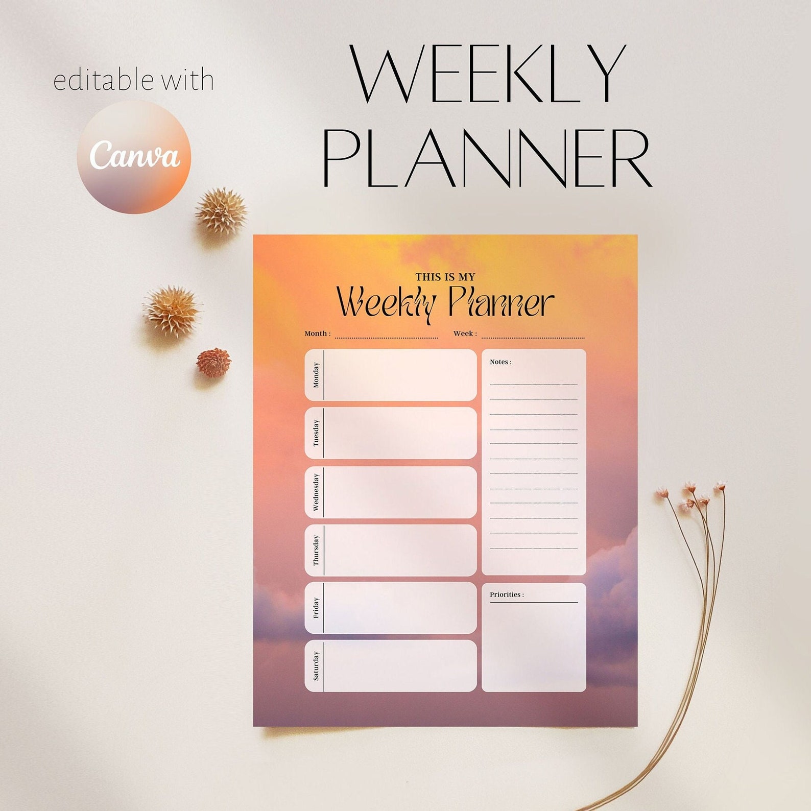 One Page Weekly Printable Planner Sheet Printable Daily Retro - Etsy