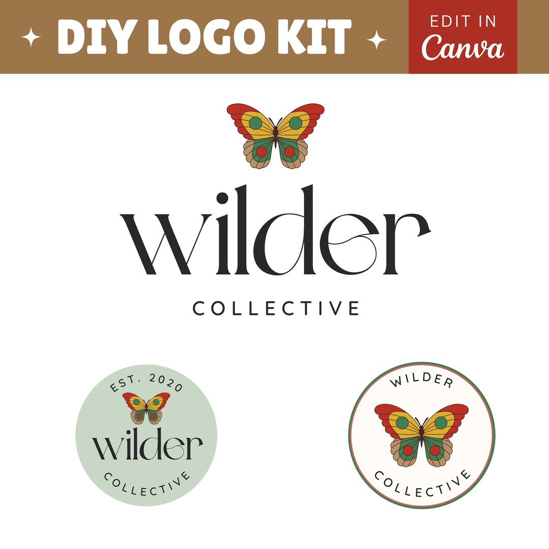 Editable DIY Logo Kit Design Canva Template Boho Eclectic Hippie Logo ...