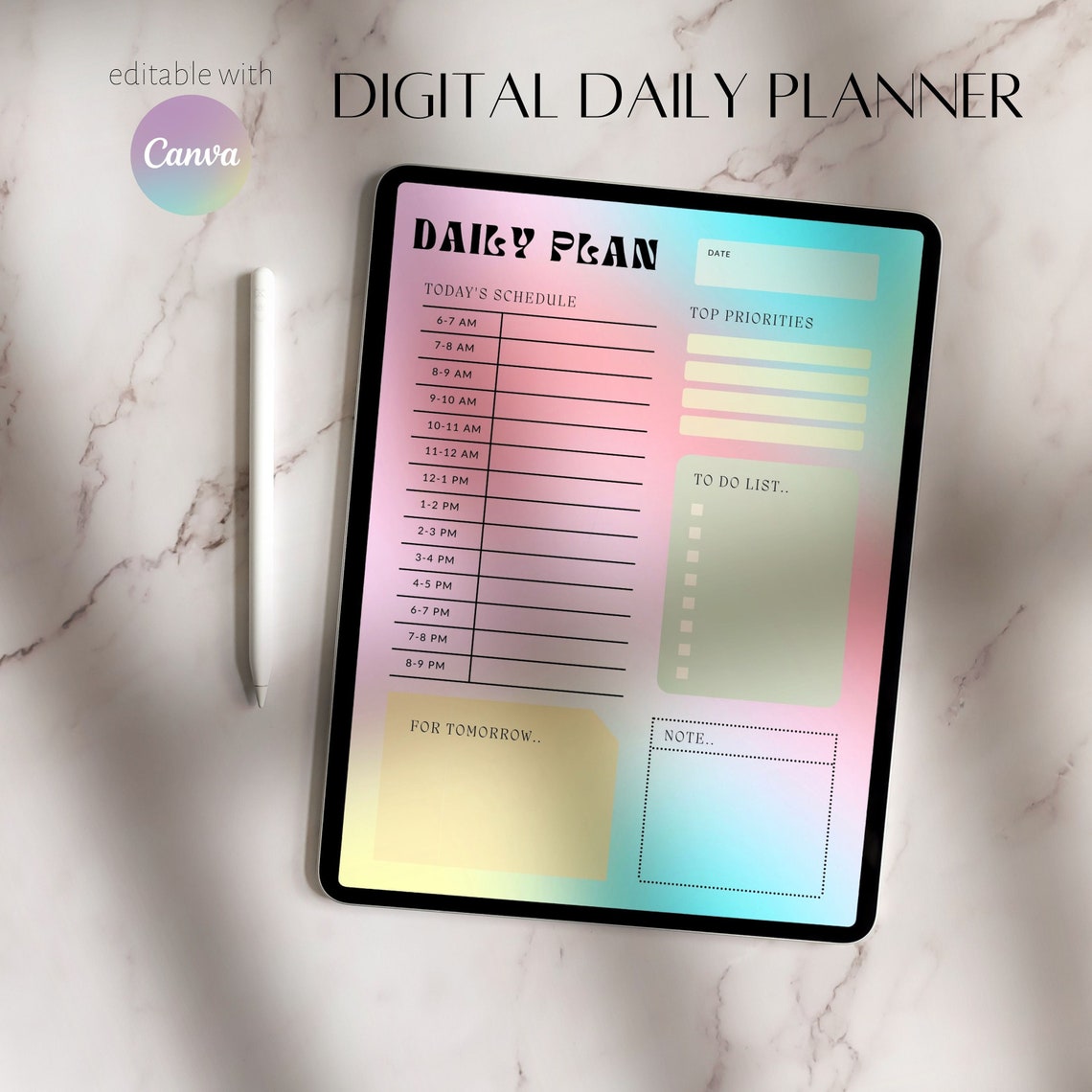 One Page Daily Planner Sheet for Goodnotes, Printable Daily Planner ...