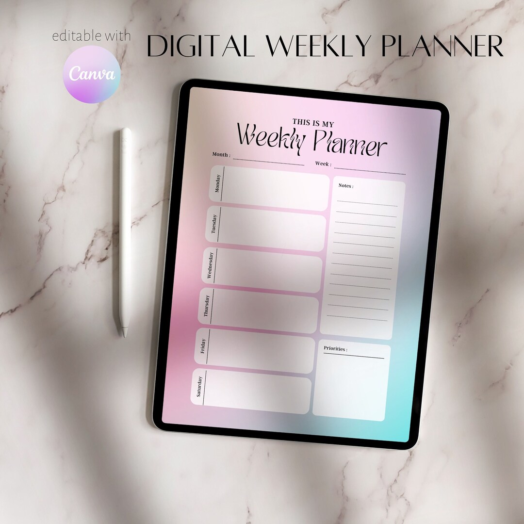 One Page Weekly Planner Sheet for Goodnotes, Printable Daily Planner ...