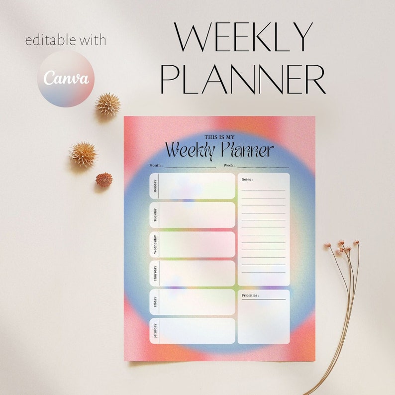 One Page Weekly Printable Planner Sheet Printable Daily Retro - Etsy
